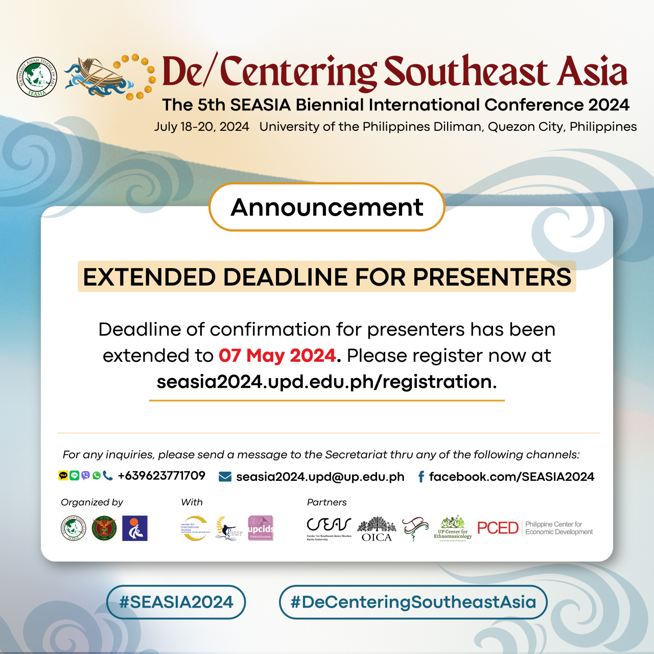 Extended deadline of confirmation for presenters